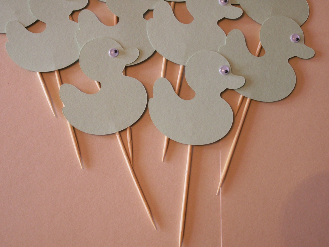 12 Pastel Duck Cupcake Toppers, Cupcake Toppers, Paper Duck Toppers ...