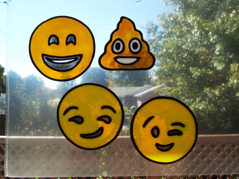 Faux emoji cling faux glass art window cling faux emoji | Etsy