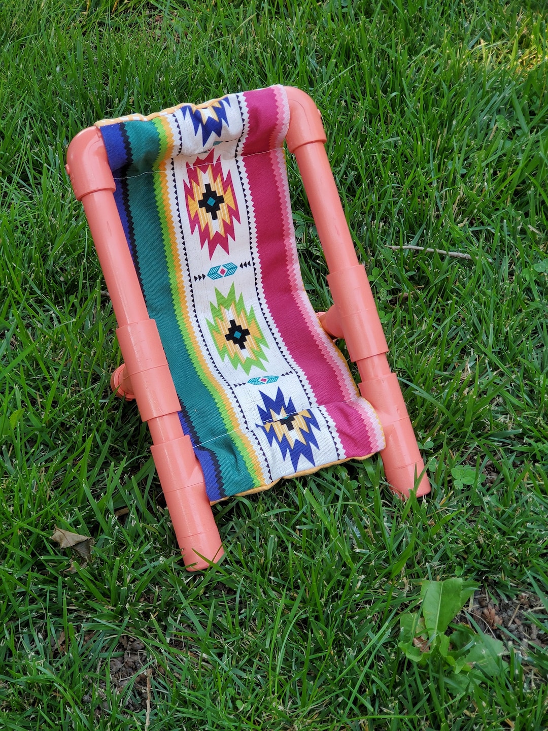 18" Doll Size Beach Chair is Coral Color With Reversible Fabric Seat ...