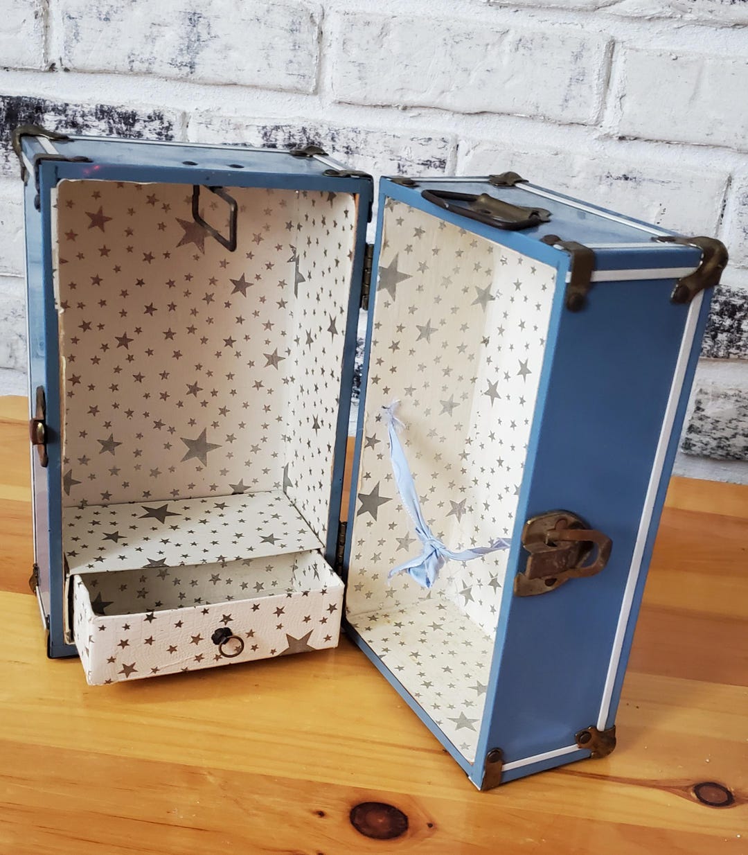 Mid-century Slate Blue Metal Doll Trunk - Etsy