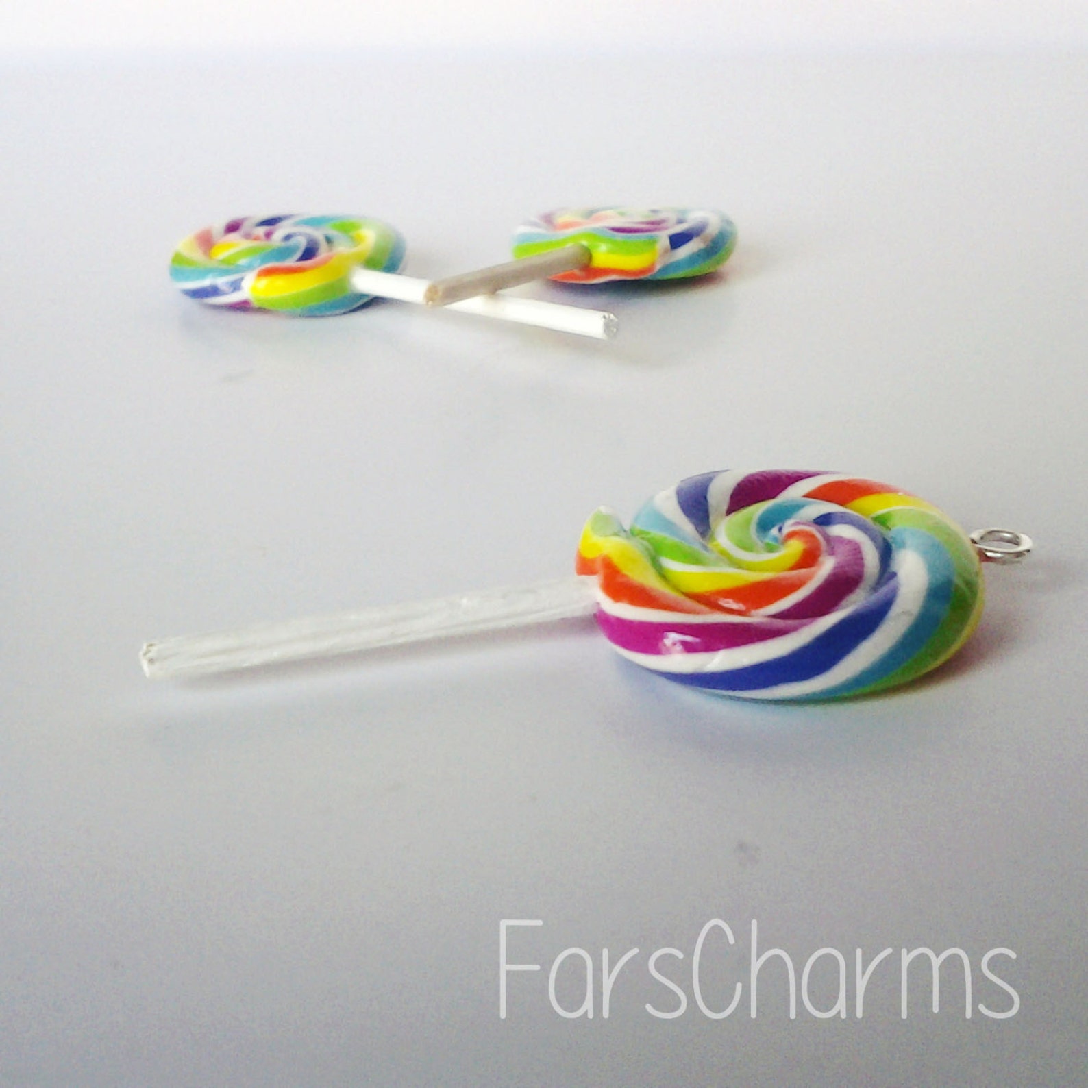 Rainbow Lollipop Polymer Clay Charm - Etsy