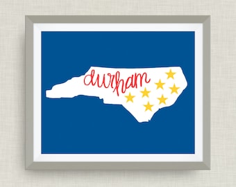 Durham Art Print Durham NC hand drawn hand lettered | Etsy