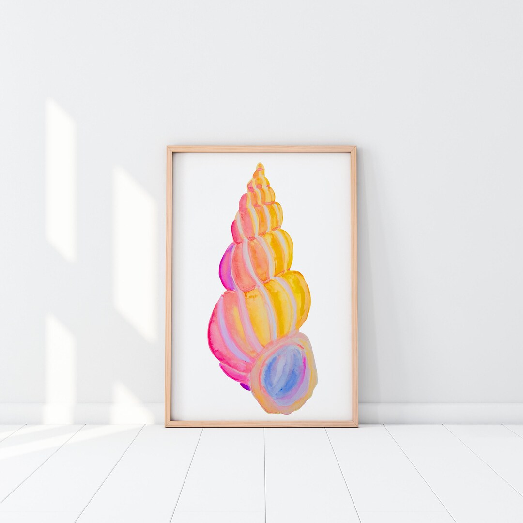 Wentletrap Seashell Art, Ocean Shell, Coastal Watercolor, Beach House ...