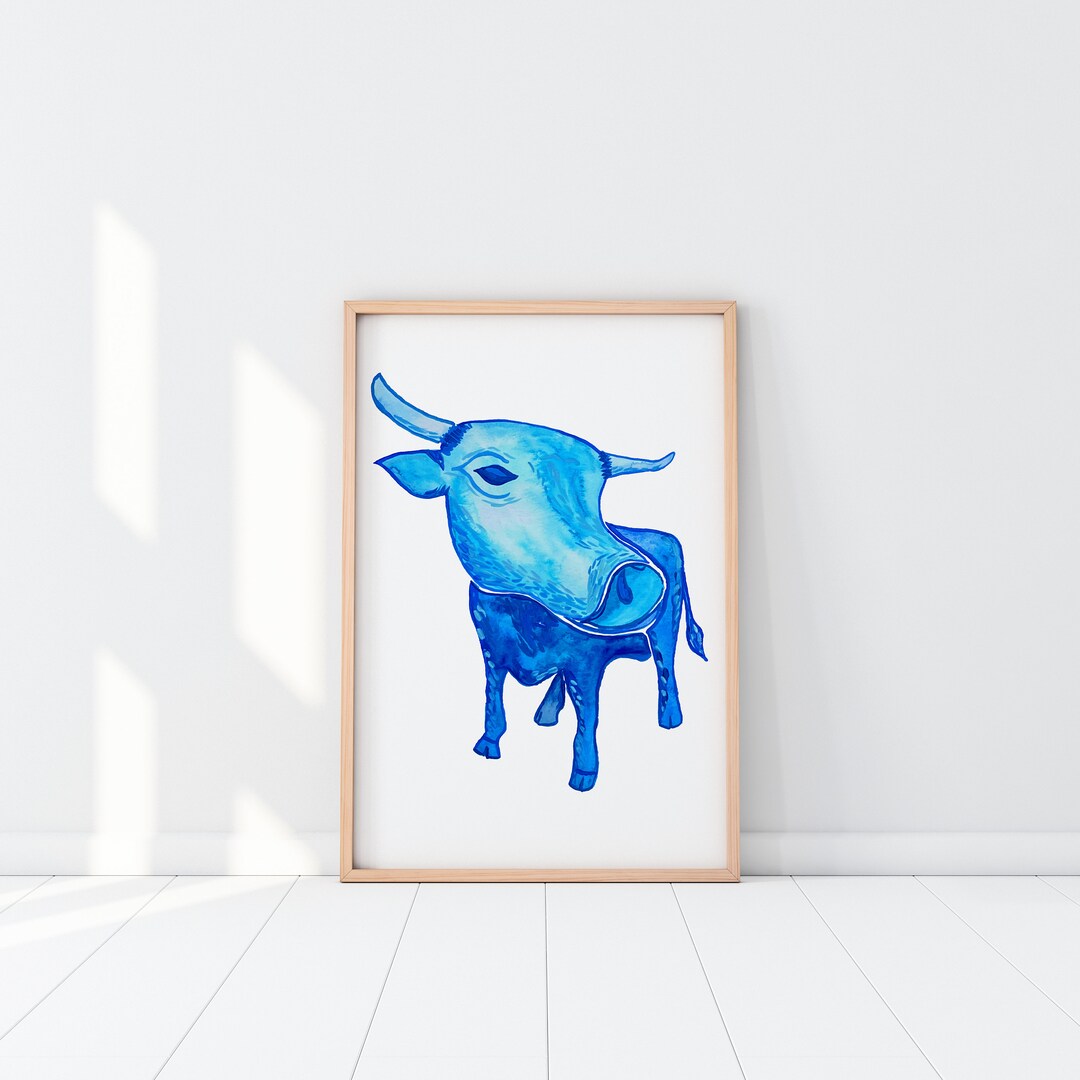 Bull - Watercolor Art - Bull City - Blue - Original Art Print ...