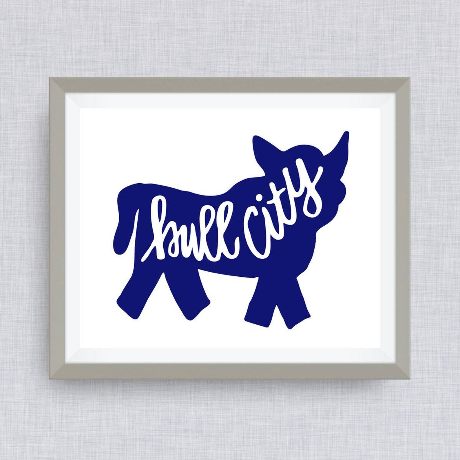 Durham Bull Art Print bull City Bull Durham NC Hand Drawn | Etsy