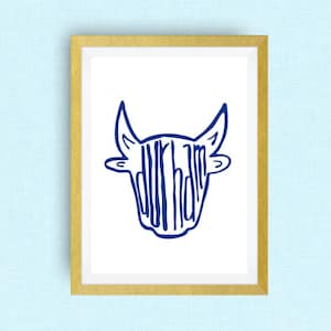 Durham Bull Art Print, Hand-lettered City Mascot - Etsy