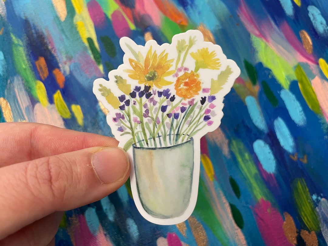 Floral Sticker, Vase of Flowers Decal - Laptop Sticker, Bumper Sticker ...