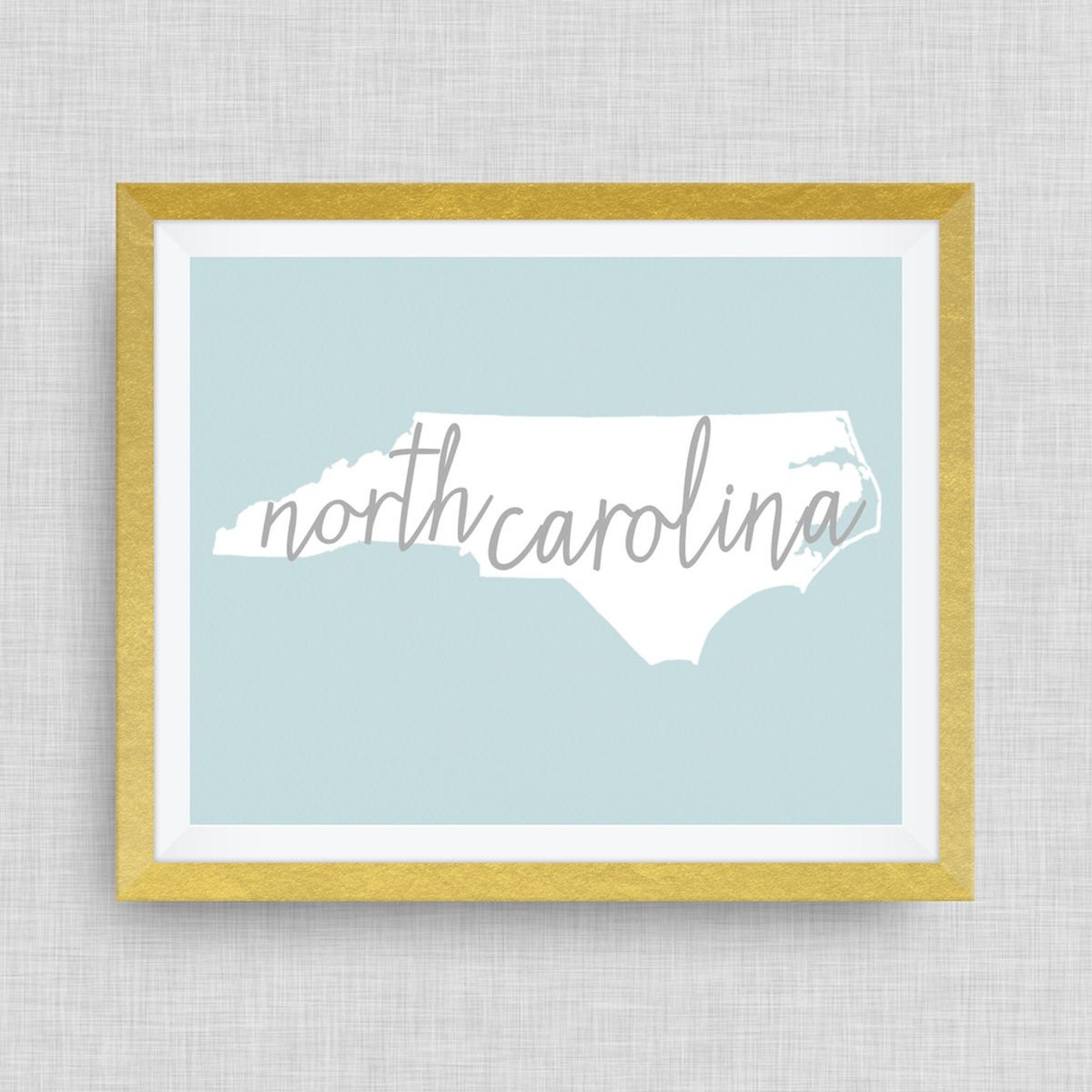 North Carolina Art Print Option of Gold Foil Lettering - Etsy