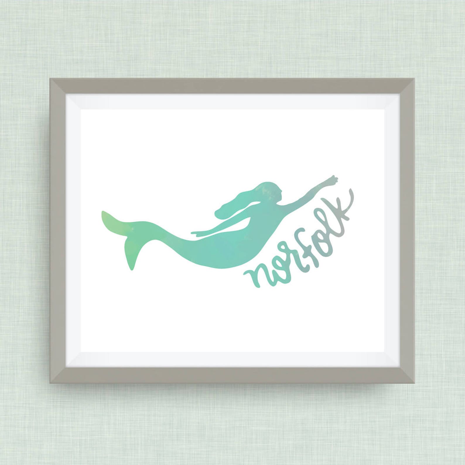 Mermaid Norfolk Art Print Virginia Hand Drawn Option of - Etsy