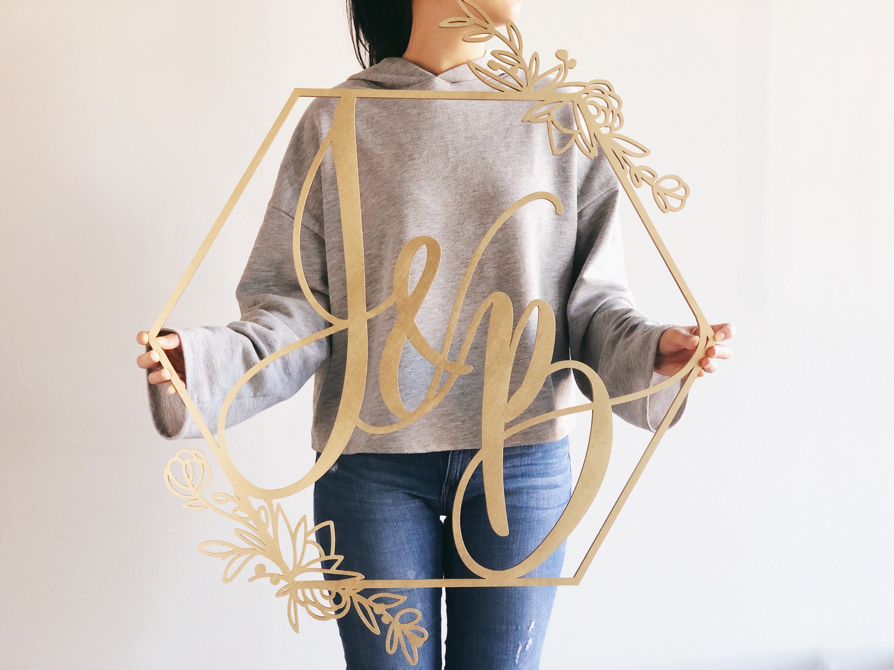 Custom Wedding Sign - Letterstou Diamond Floral Crest with Initial ...