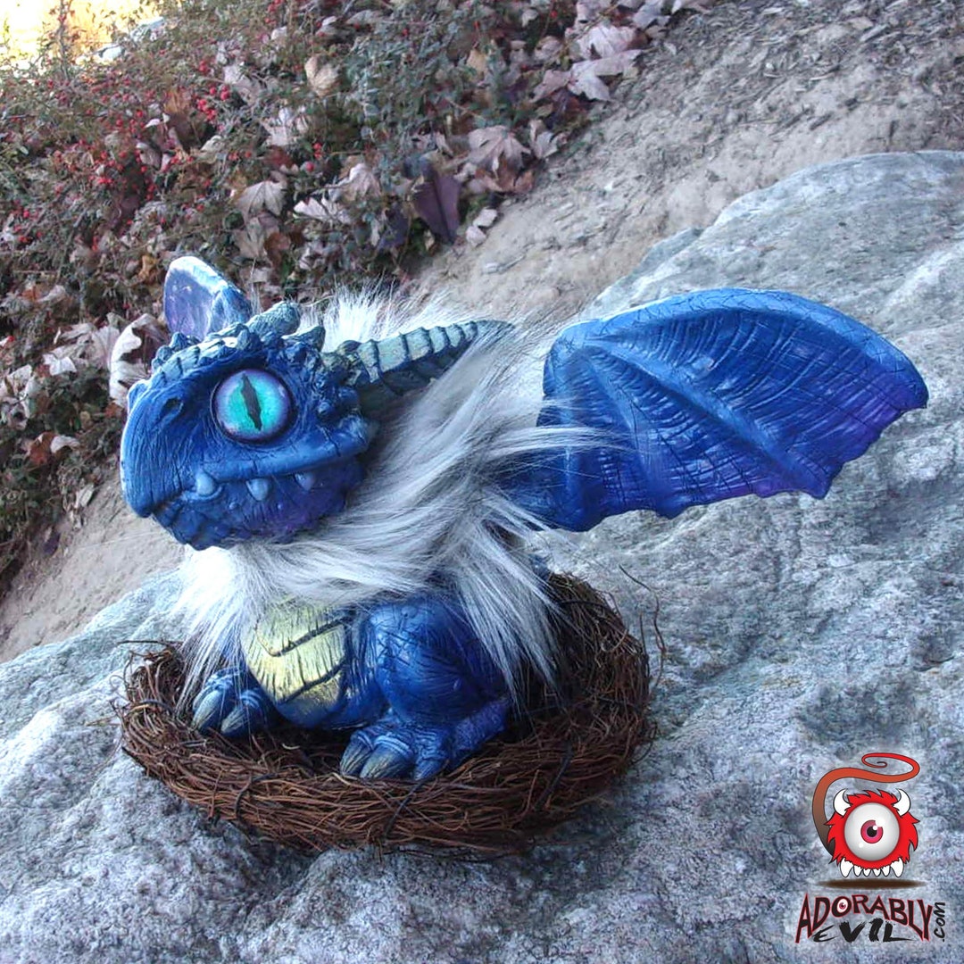 Baby Dragon fringed Arctic Blue Dragon - Etsy
