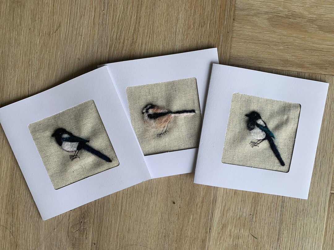 Needle Felted Magpie or Long Tailed Tit Card. - Etsy