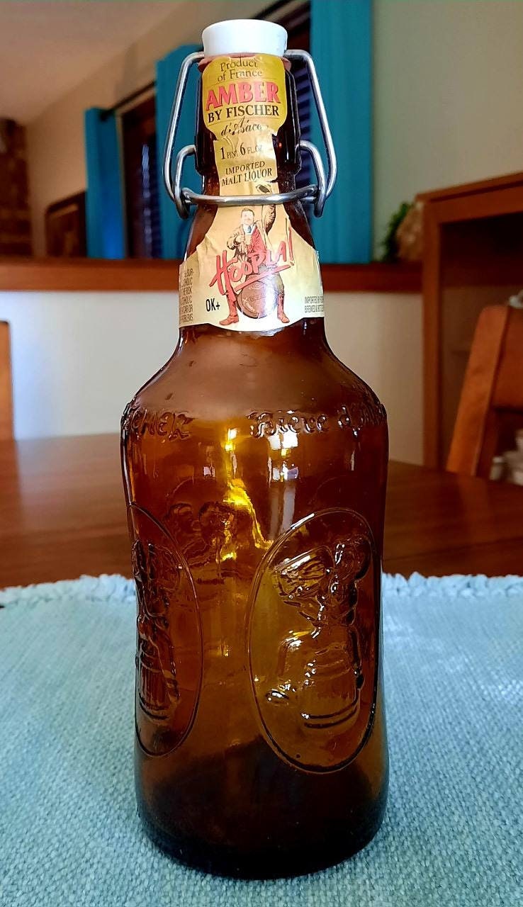 Fischer Beer Amber Brown Glass Bottle Porcelain Swing Top Biere D ...