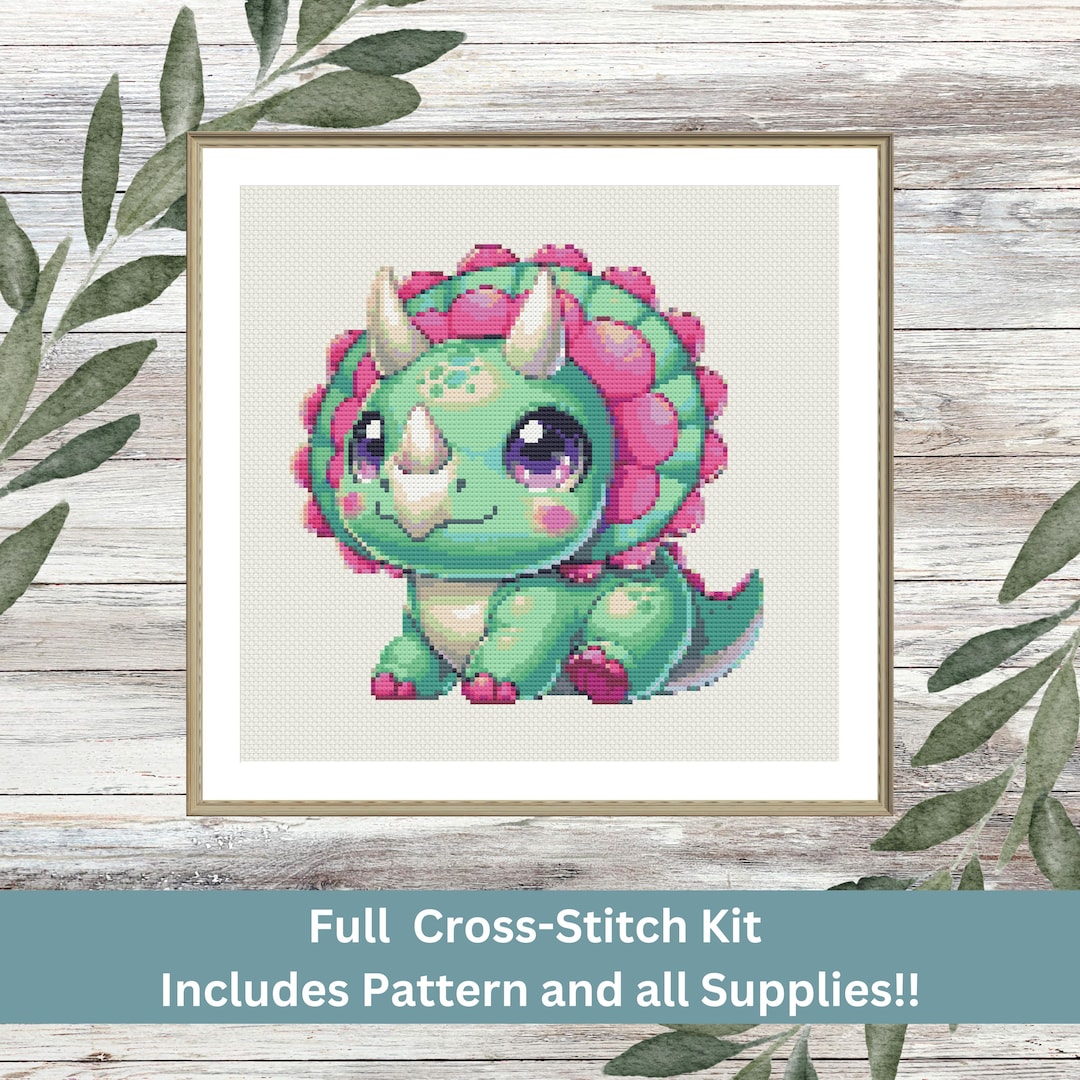 Dinosaur Cross-stitch Kit – Cute Baby Dino Craft Kit for Beginners ...