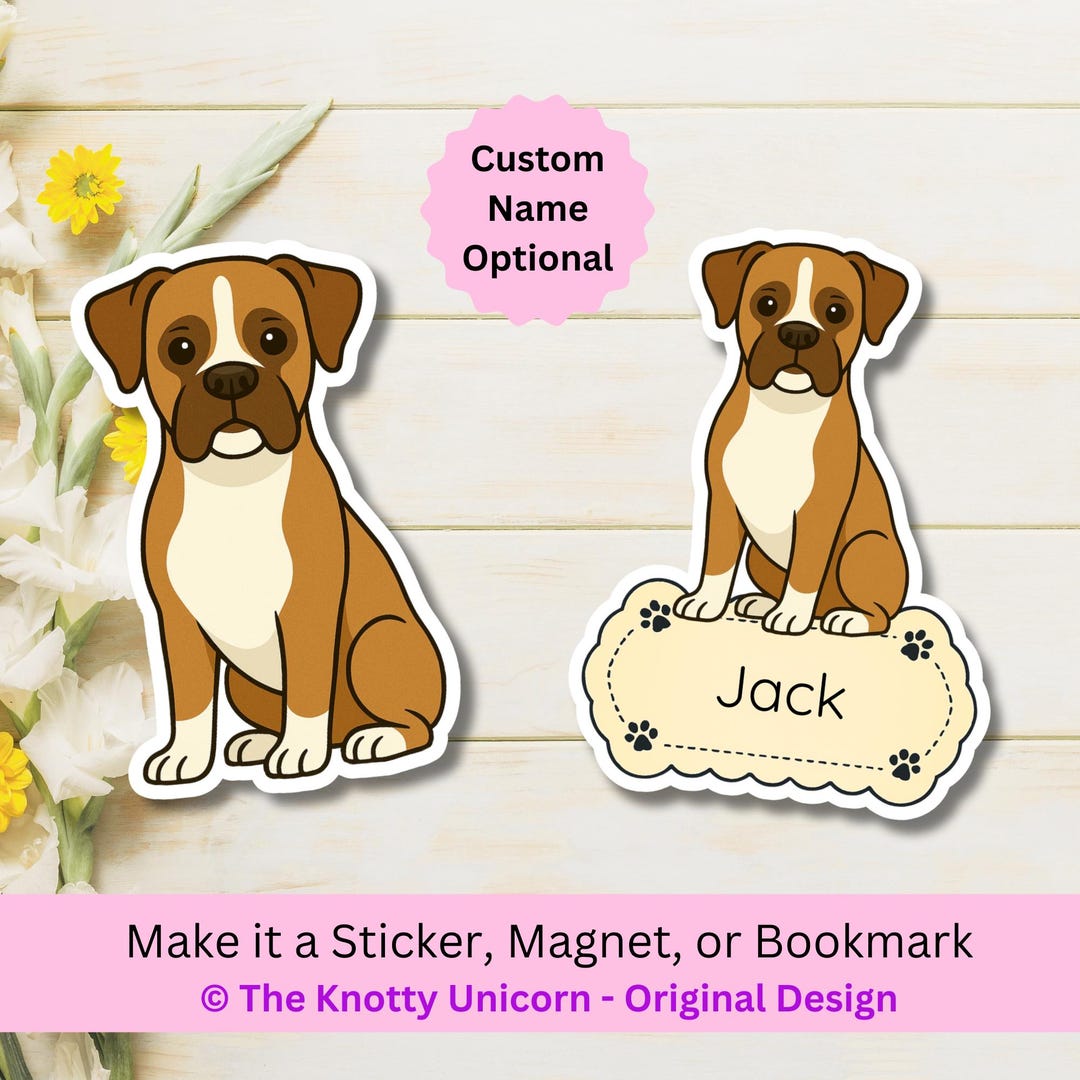 Custom Boxer Dog Sticker, Magnet, or Bookmark - Fawn - Etsy