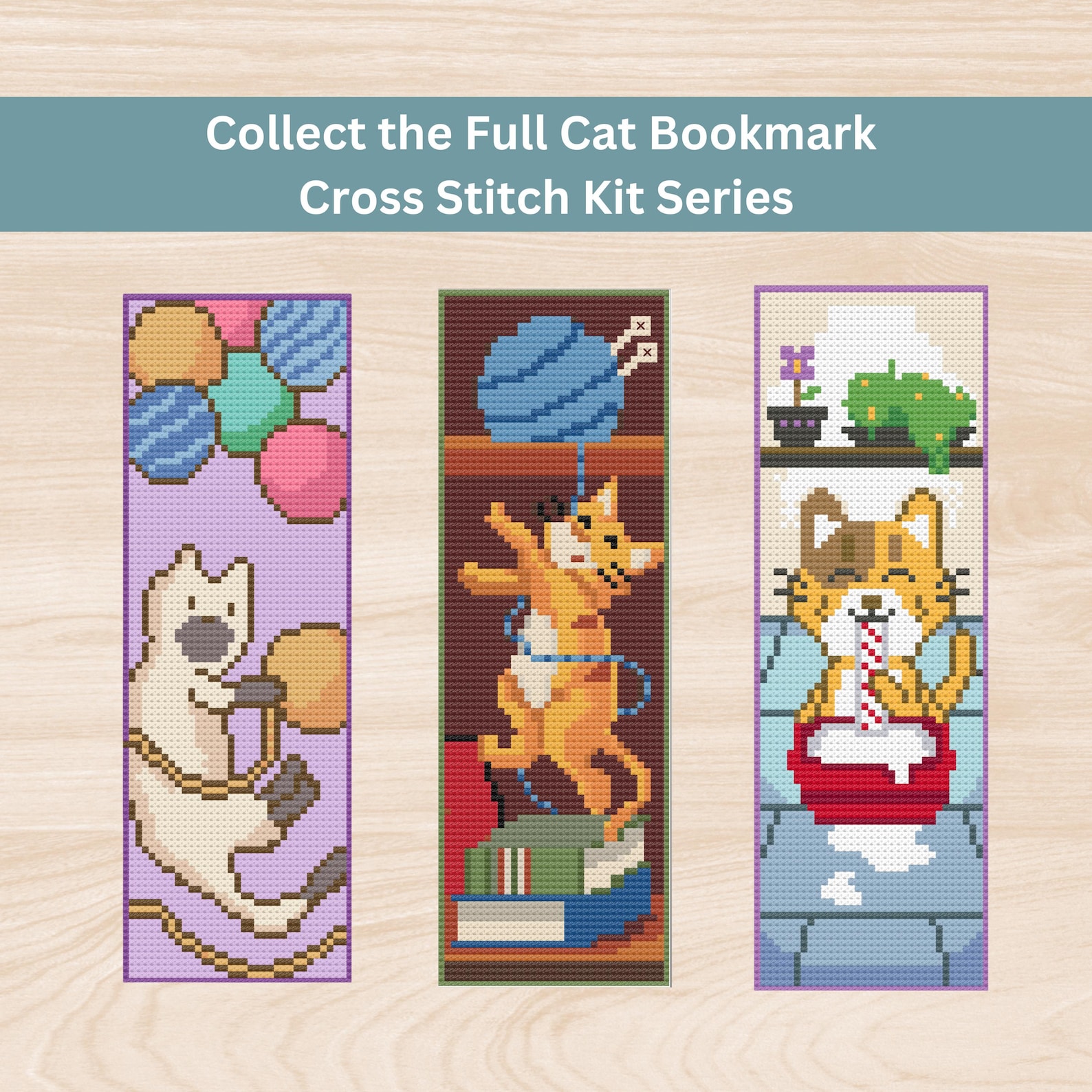 Dancing Cat Bookmark Cross Stitch Kit - Cute Cat DIY Bookmark Kit ...