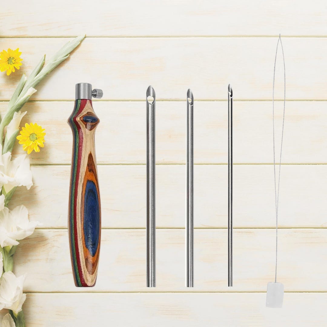 Premium Rainbow Wood Punch Needle Kit | 3 Tips for Yarn & Fiber Art - Etsy