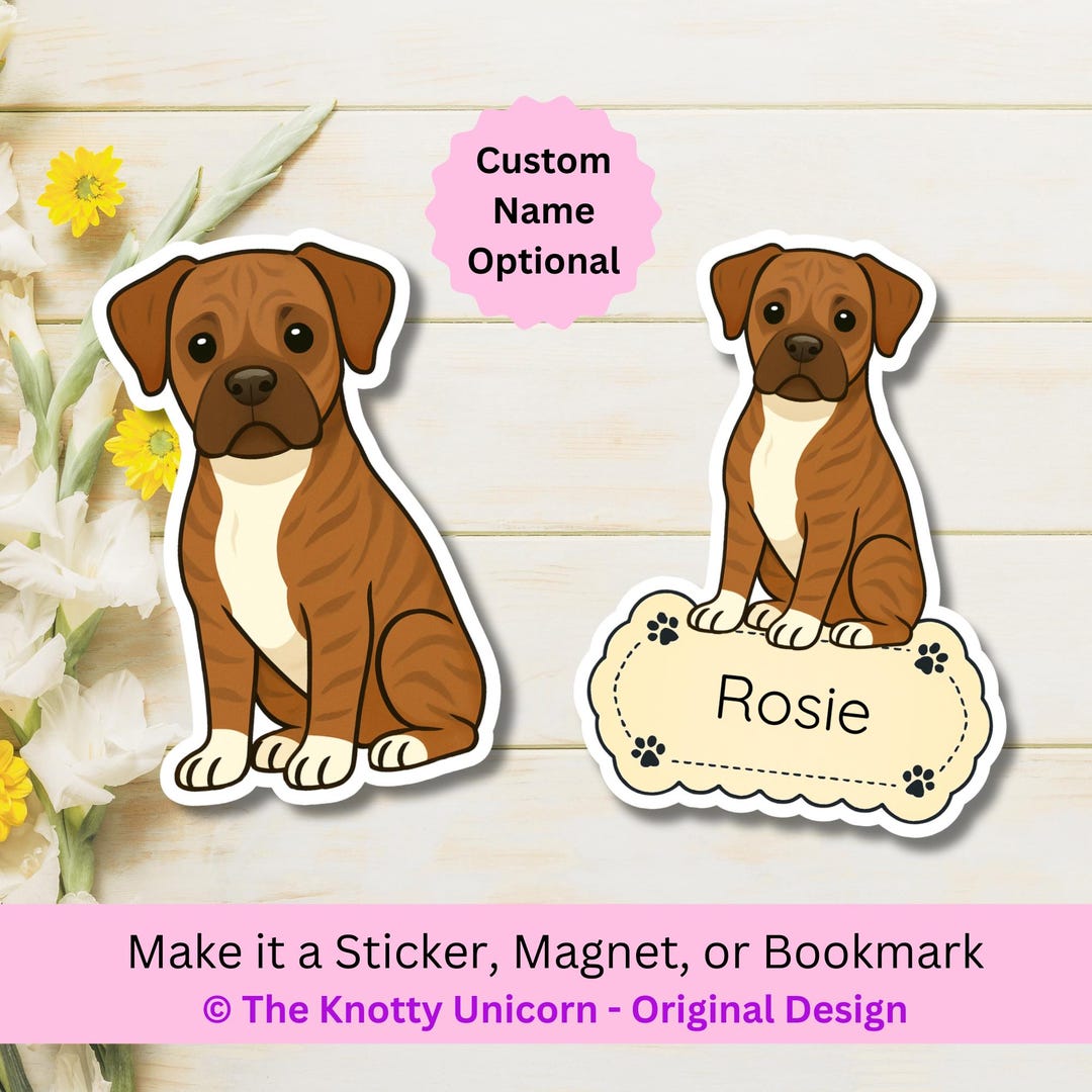 Custom Boxer Dog Sticker, Magnet, or Bookmark - Brindle - Etsy