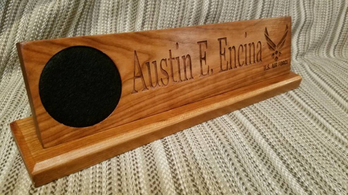 Custom Military Desk Nameplate - 15 Inch Solid Cherry Wood Name Plate ...