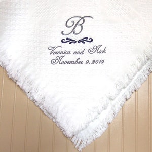 Personalized Wedding Blanket With Monogram, Scroll, Bride and Groom ...