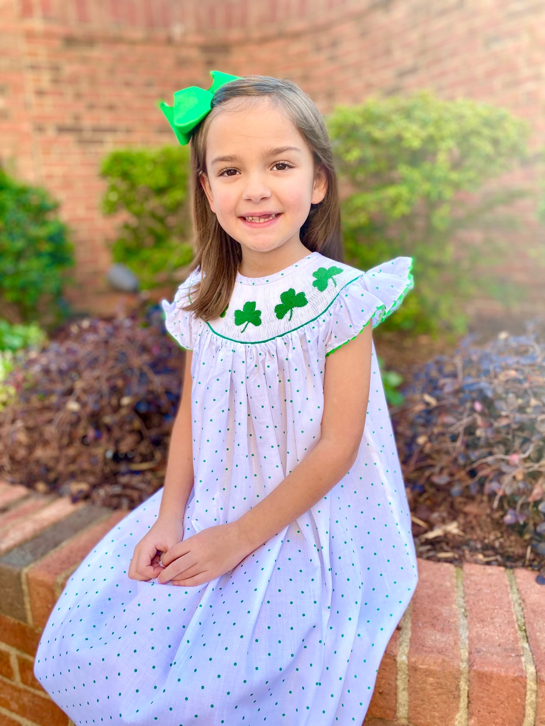 Shamrock Smocked Dress in Polka Dots - St. Patrick's Day, Bishop Style ...