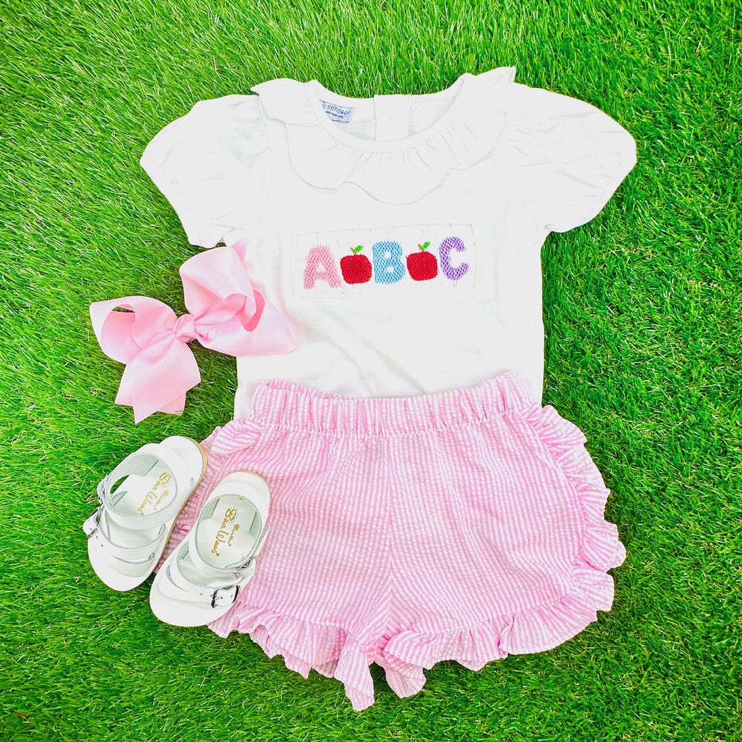 ABC Smocked School Shirt in Cotton Knit With White Collar - (shorts ...