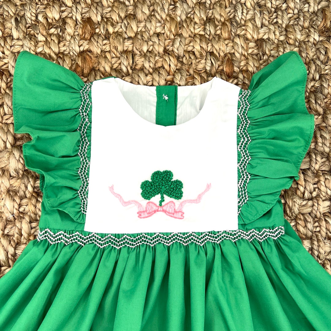 Shamrock Smocked Avignon Dress -french Knot Shamrock and Embroidered ...