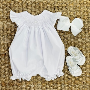 Heirloom Smocked Bubble in White With White Smocking - Flower Girl ...