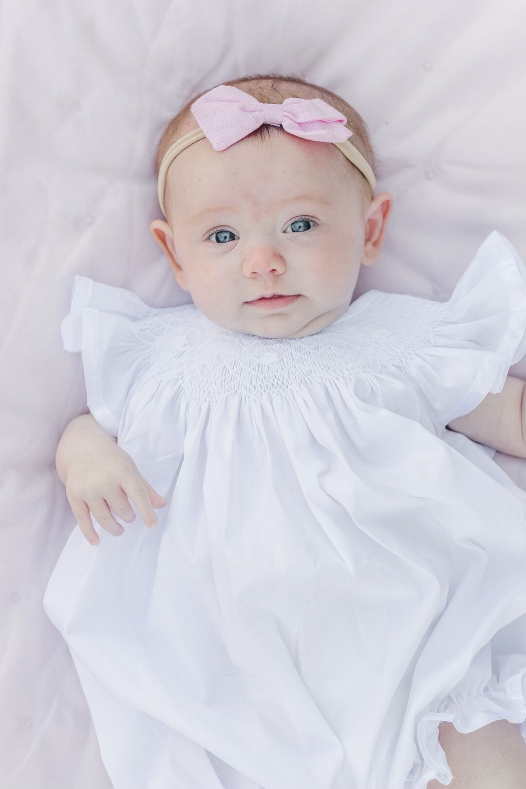 Heirloom Smocked Bubble in White With White Smocking Flower Girl ...