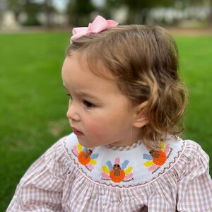 Turkey Smocked Bubble for Thanksgiving - Tan and Pink, Matching Sibling Options, Long Sleeve ...