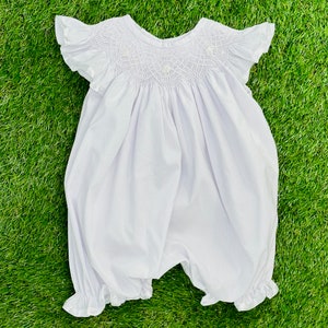 Heirloom Smocked Bubble in White With White Smocking - Flower Girl ...