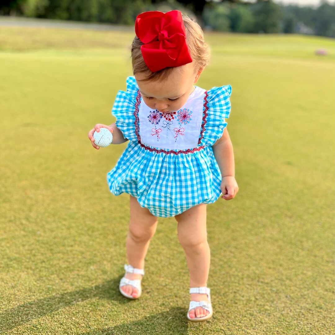 Fireworks Smocked Avignon Bubble Embroidered Fireworks 4th of July ...