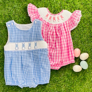 Bunny Smocked Boy's Bubble in Blue Gingham - Easter Boy Outfit, Spring ...