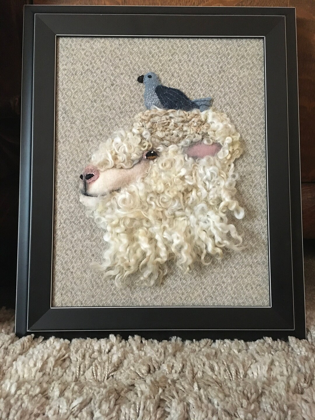 Wool Felt Embroidery Sheep 11x20 Picture-one of A Kind! - Etsy