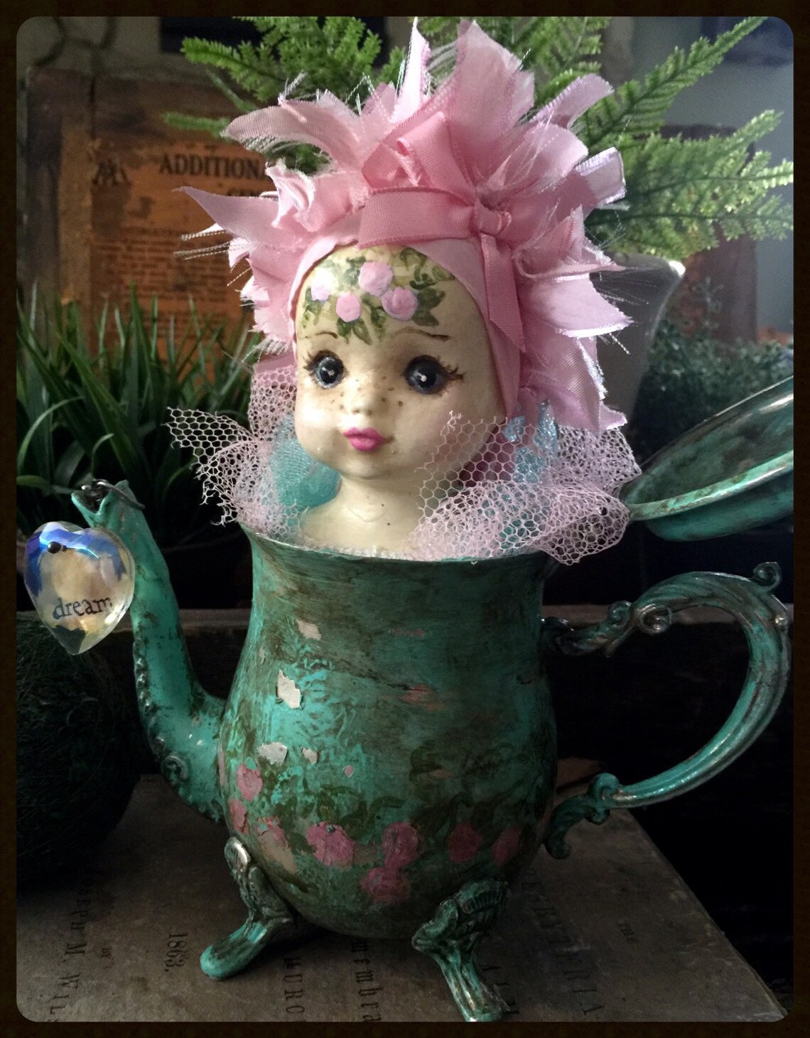 Hand Painted Altered Art Vintage Bisque Doll "i'm a Little Tea Pot" - Etsy