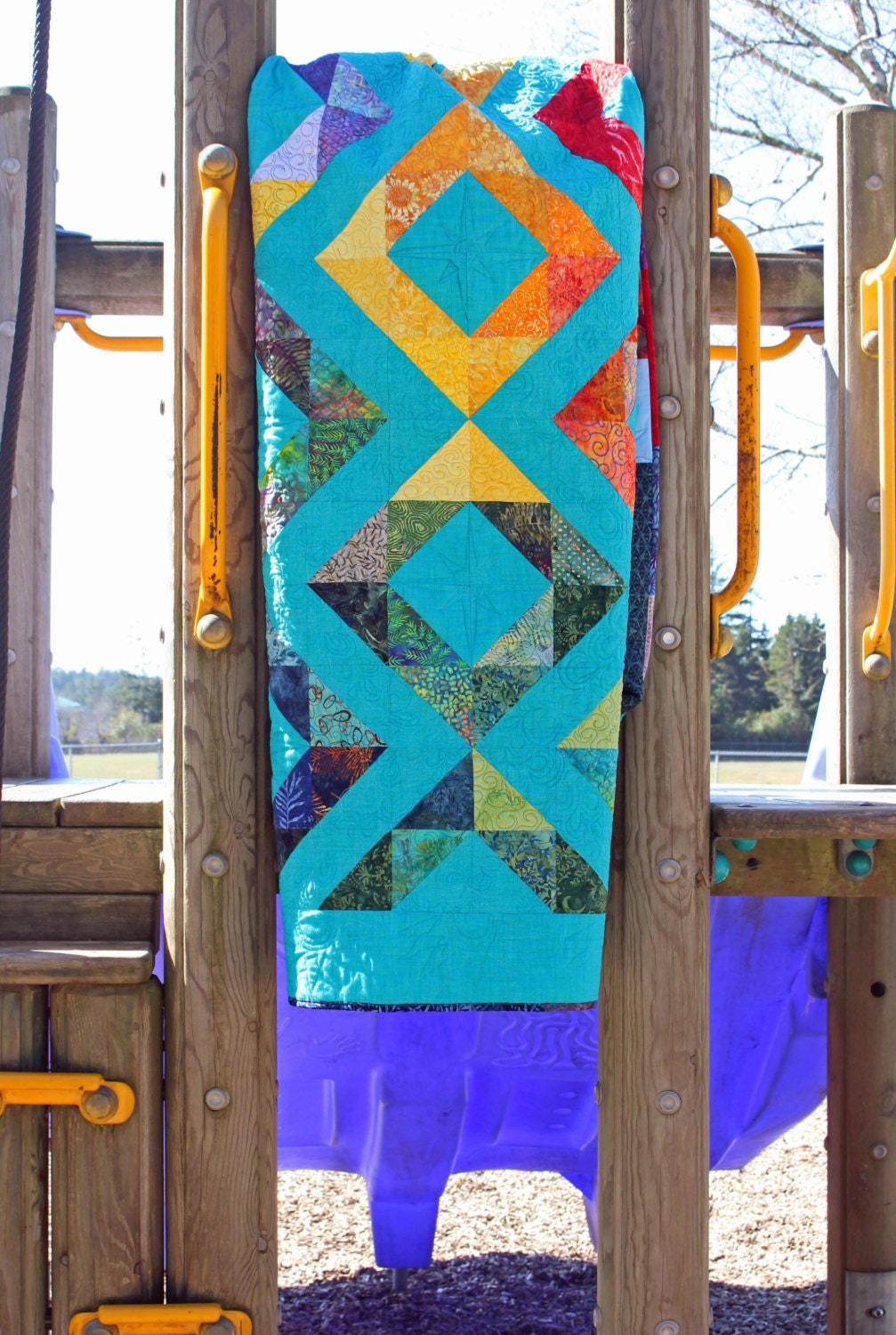 Rainbow Large Lap, Batik Art Quilt, Scrappy Diamonds - Etsy