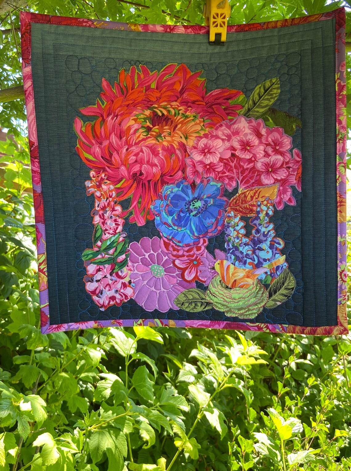 Botanical Art Quilt, Small Bird Fiber Art, Kaffe Fassett Flowers - Etsy