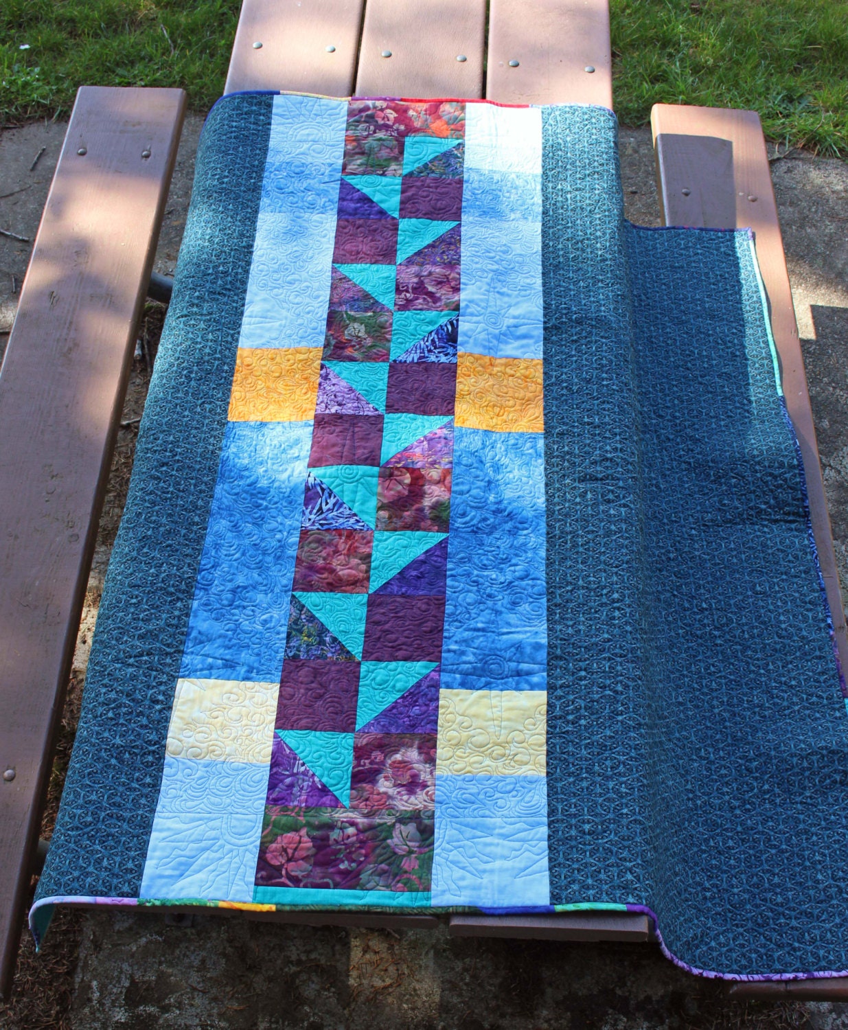 Rainbow Large Lap, Batik Art Quilt, Scrappy Diamonds - Etsy