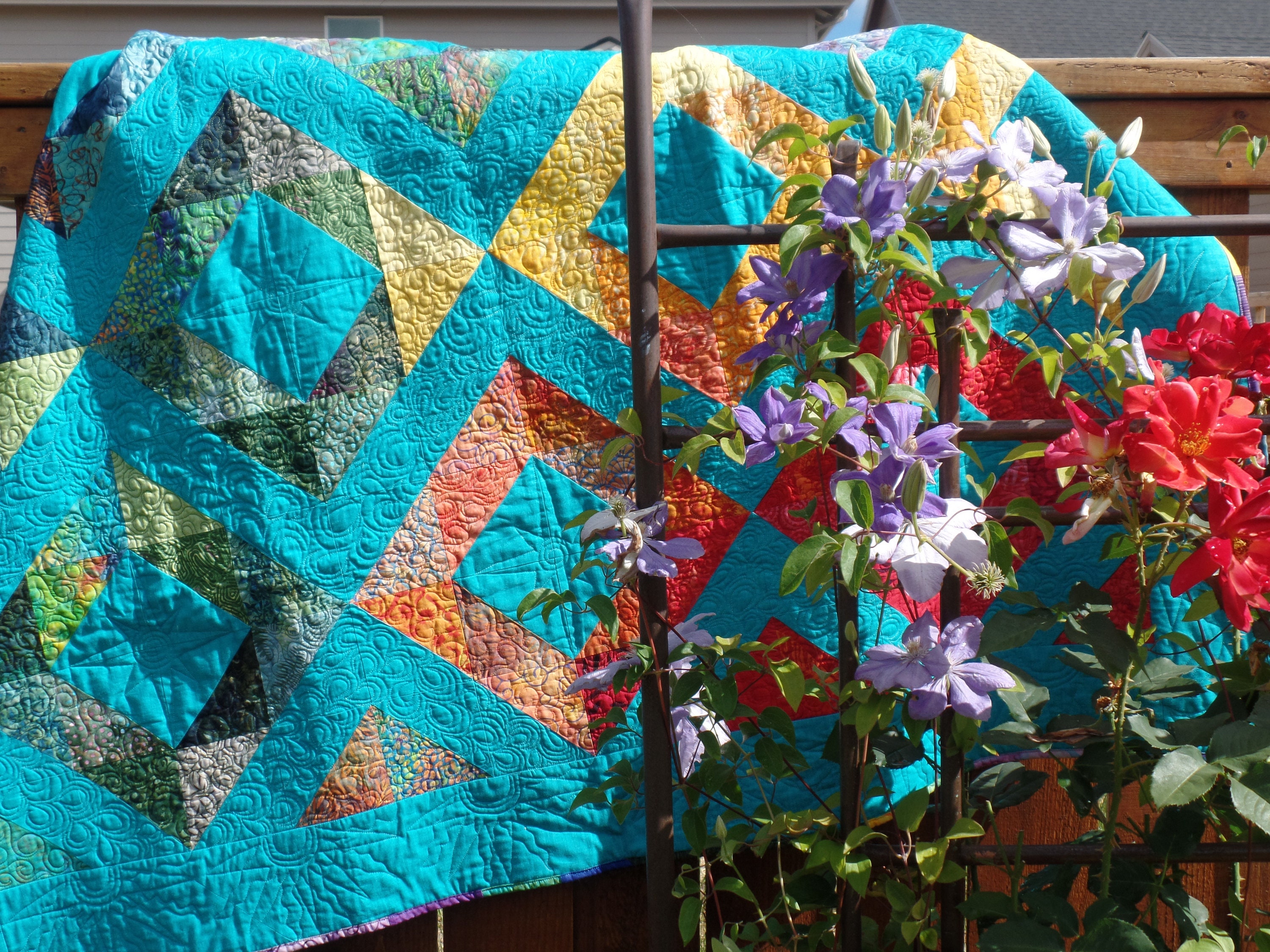 Rainbow Large Lap, Batik Art Quilt, Scrappy Diamonds - Etsy