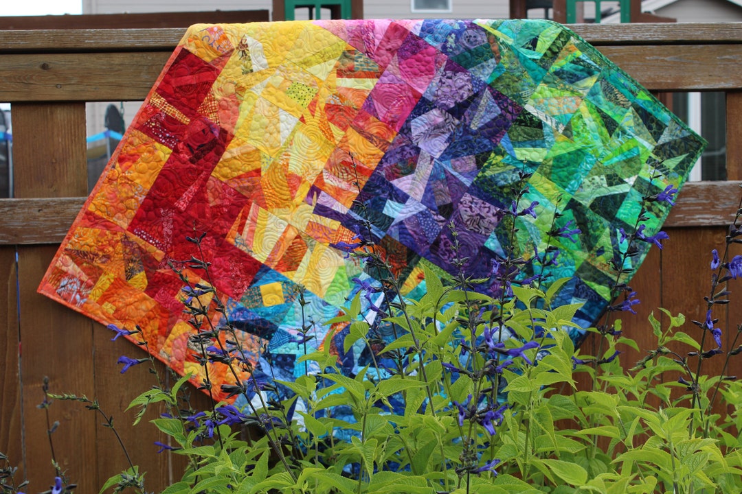 Rainbow Blended Batik Art Quilt, Small Lap Quilt, Scrappy - Etsy