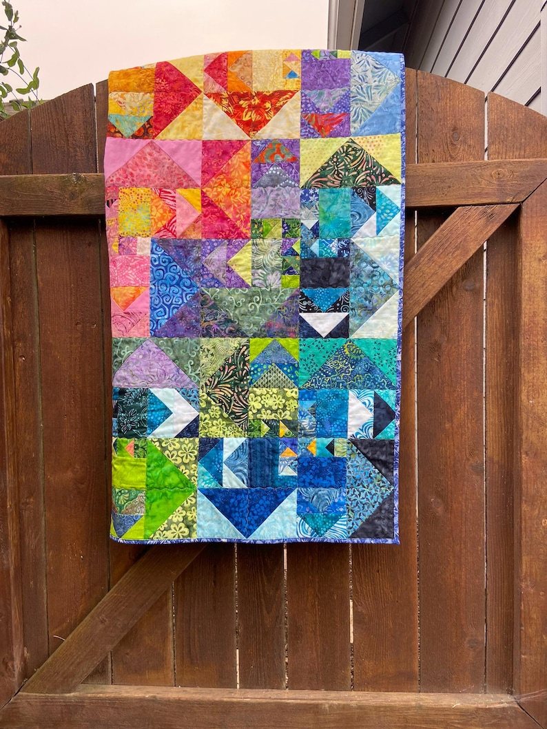 Multicolored Batik Lap Quilt, Flying Geese Block - Etsy