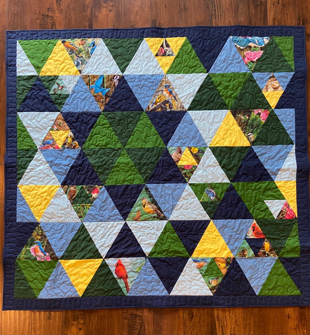Triangle Bird Lap Quilt, Modern Art Quilt in Solids - Etsy