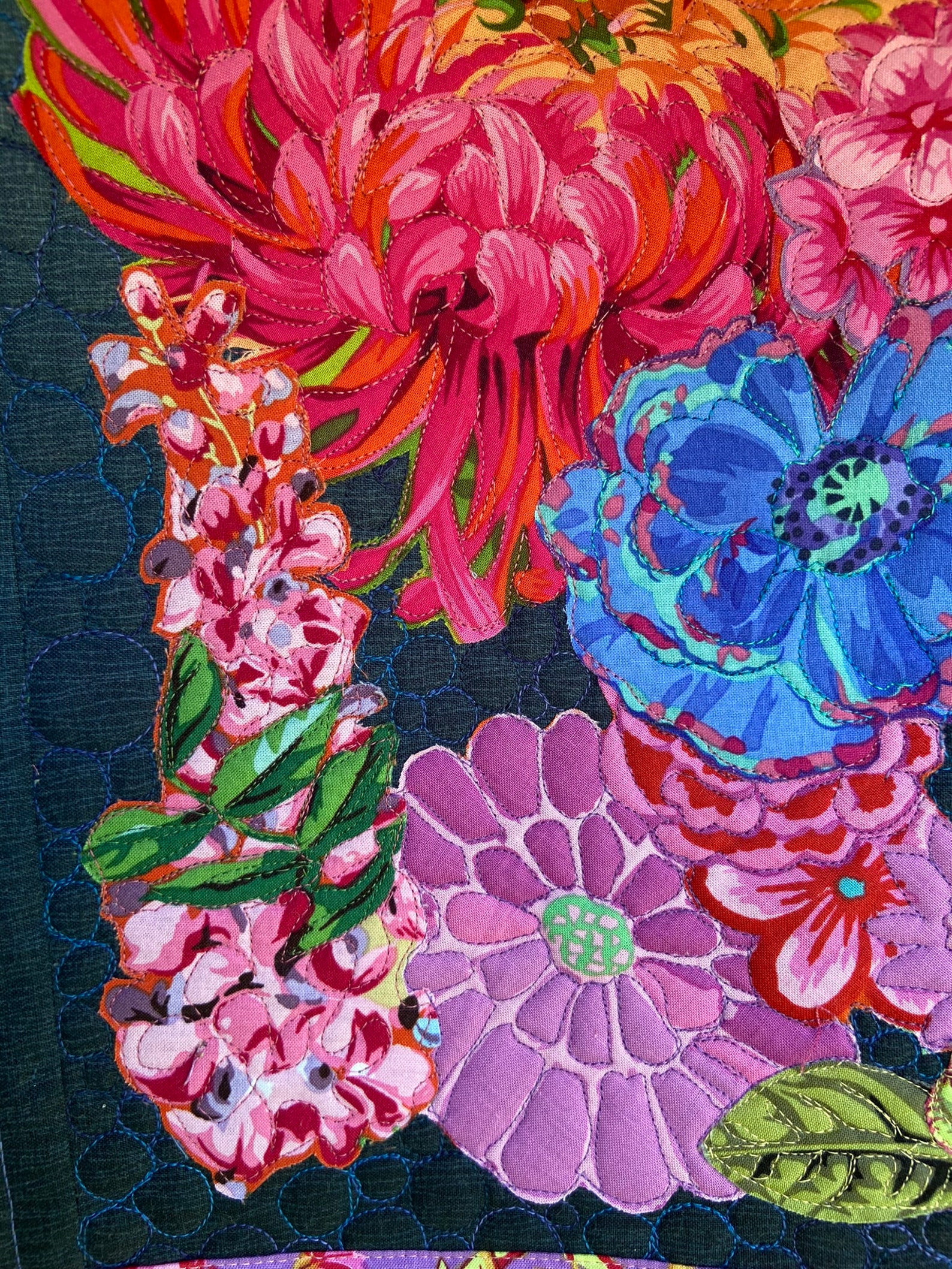 Botanical Art Quilt, Small Bird Fiber Art, Kaffe Fassett Flowers - Etsy