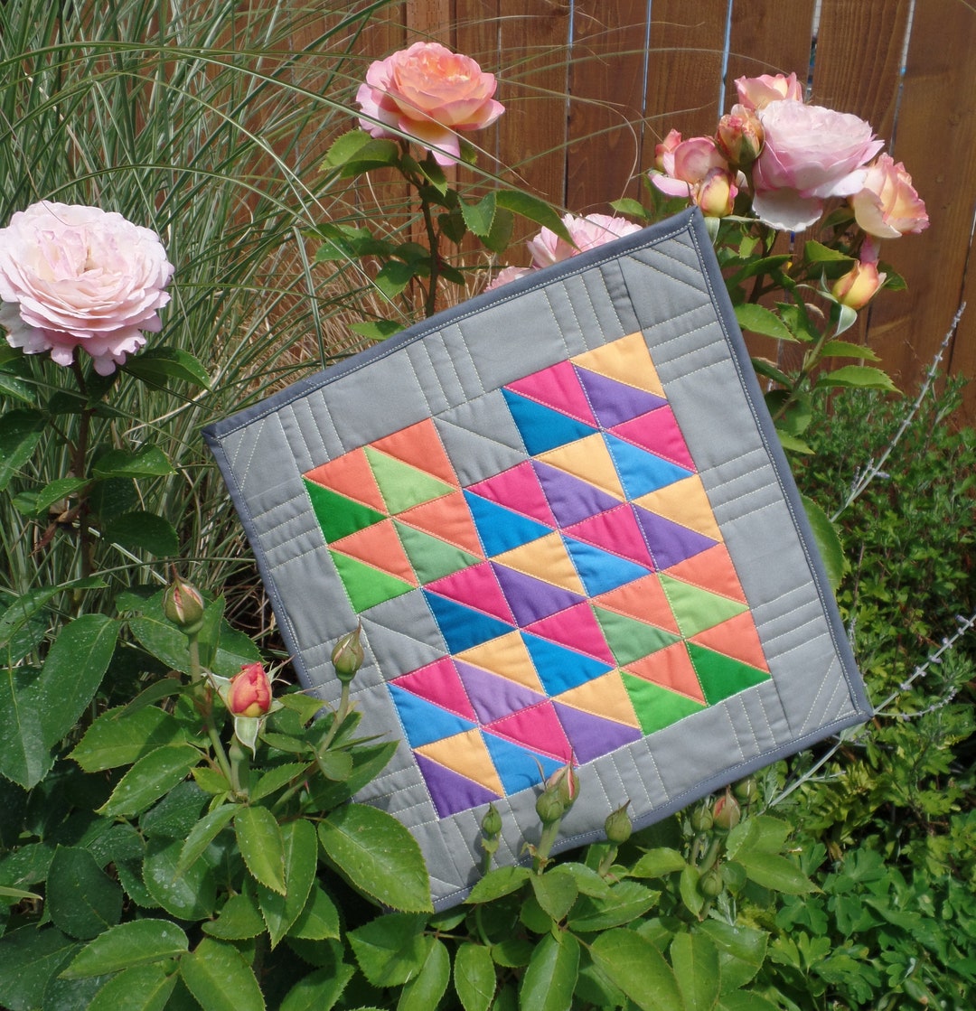 Modern Art Quilt: Miniature Textile Wall Hanging, Colorful Triangles - Etsy