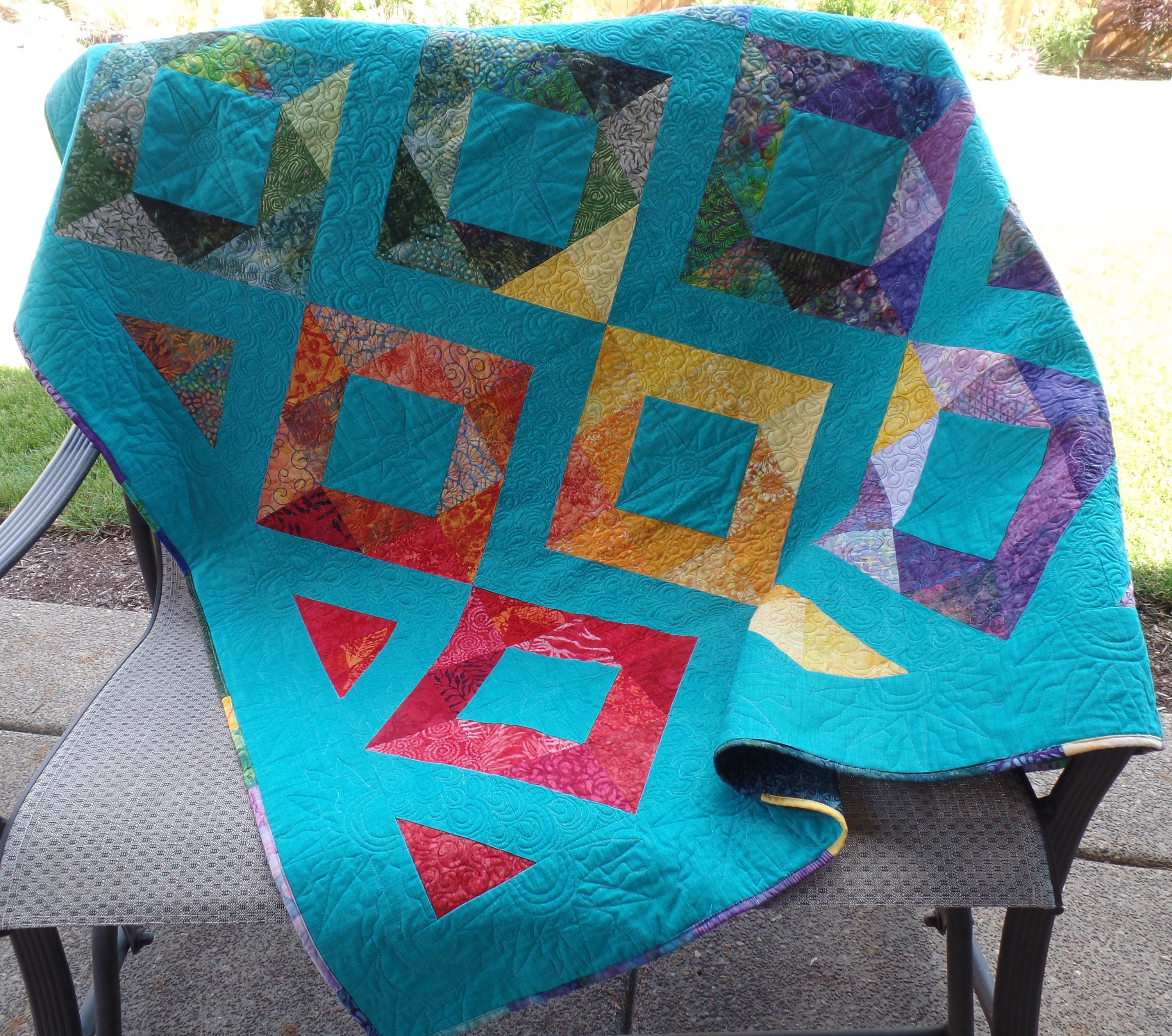 Rainbow Large Lap, Batik Art Quilt, Scrappy Diamonds - Etsy