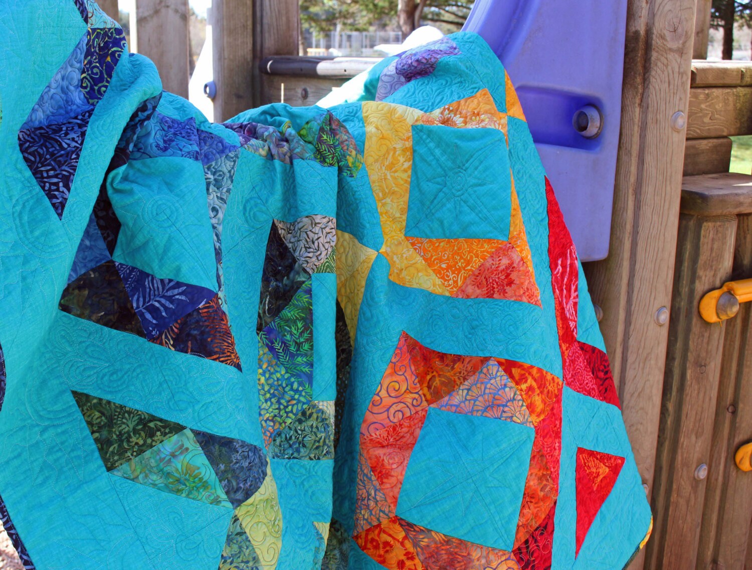 Rainbow Large Lap, Batik Art Quilt, Scrappy Diamonds - Etsy