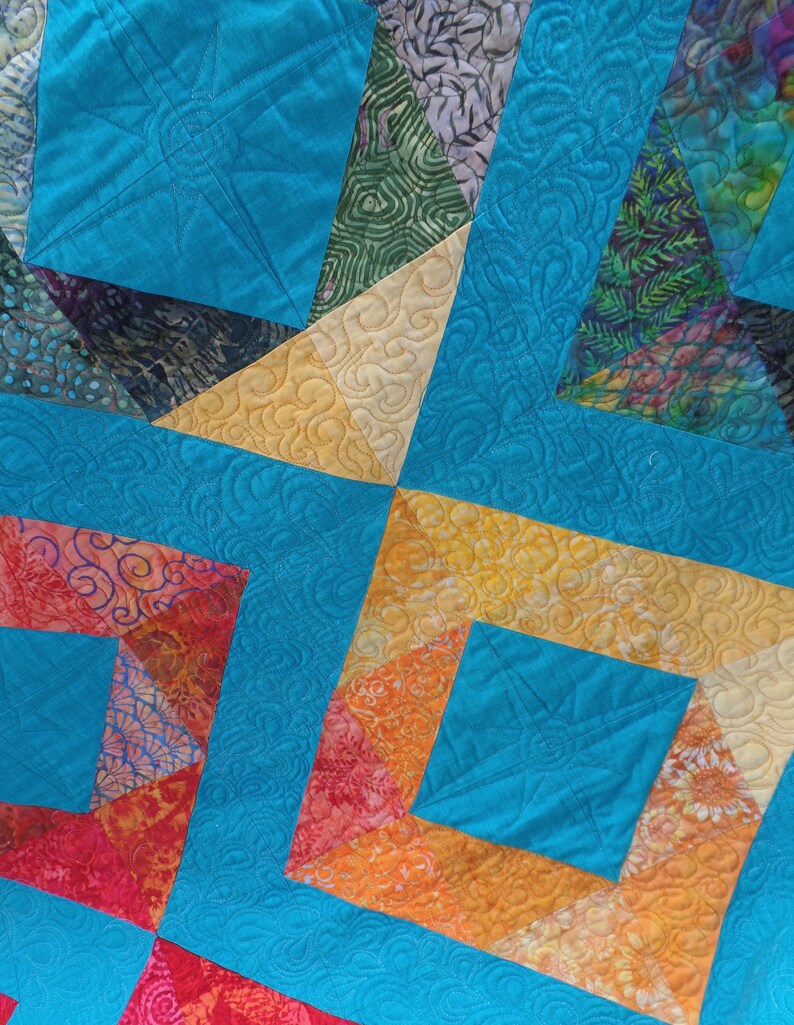 Rainbow Large Lap, Batik Art Quilt, Scrappy Diamonds - Etsy