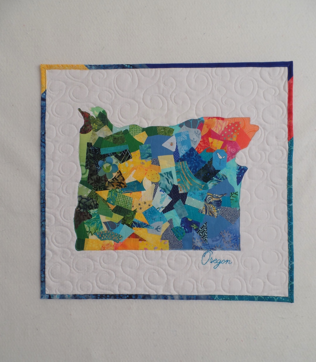 Oregon Art Quilt, Collage Scrappy Fiber Arts Wall Hanging - Etsy