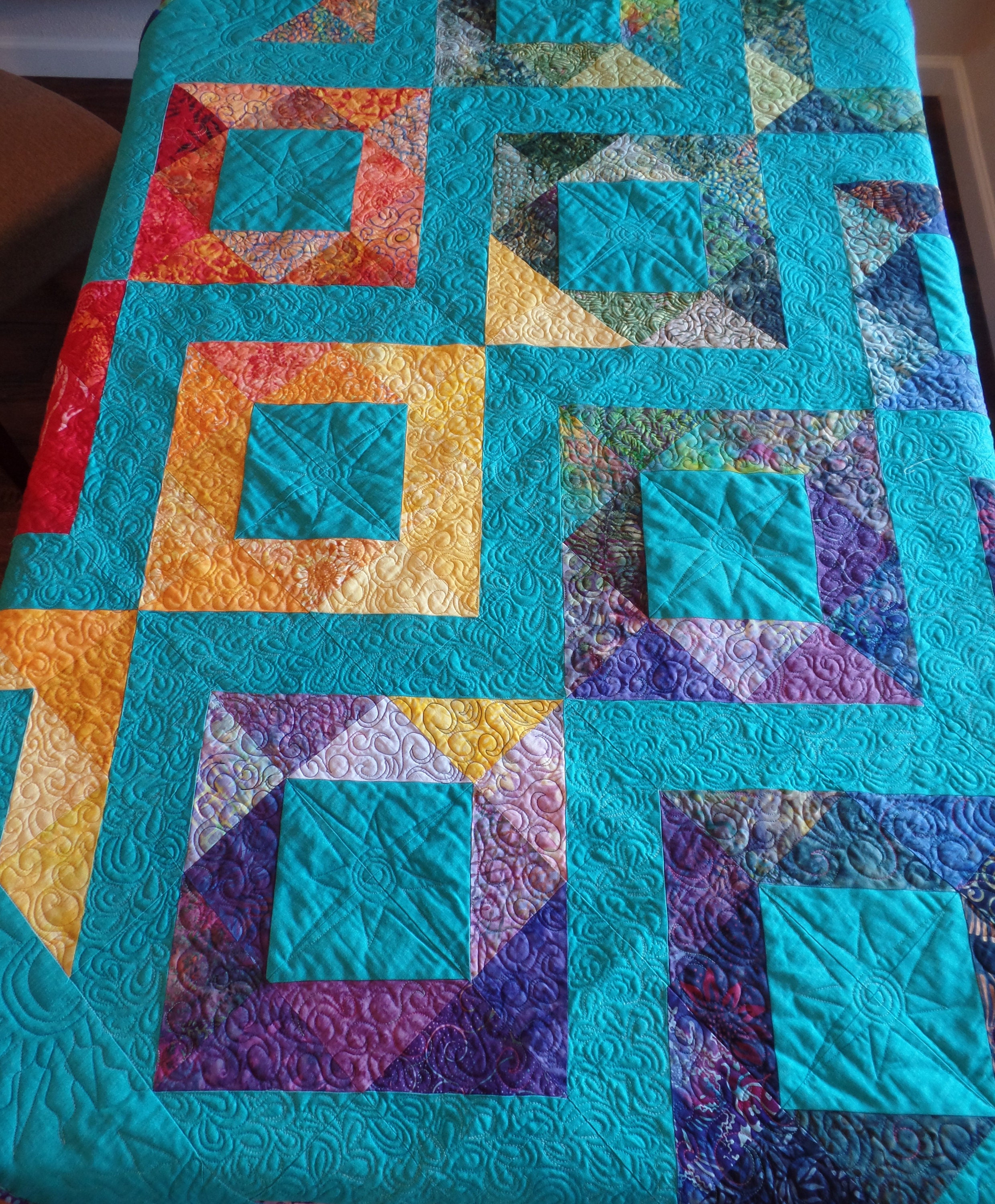Rainbow Large Lap, Batik Art Quilt, Scrappy Diamonds - Etsy