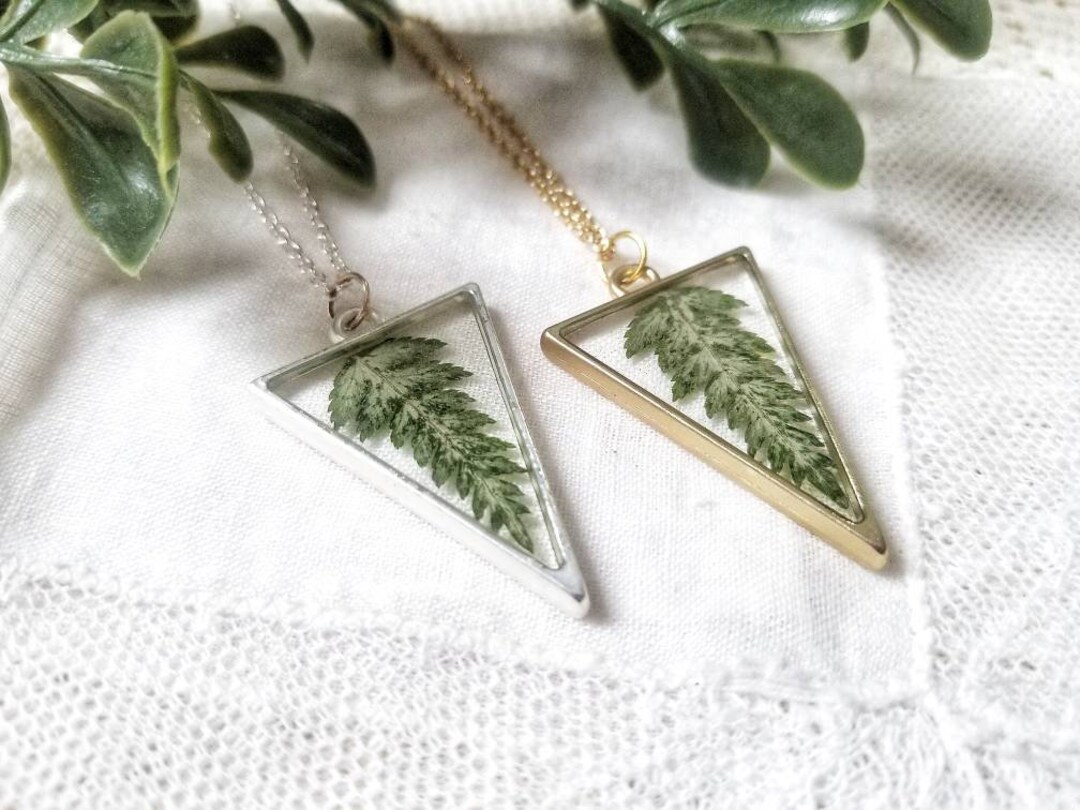 Large Triangle Fern Pendant Necklace Real Pressed Fern, Silver, Gold ...